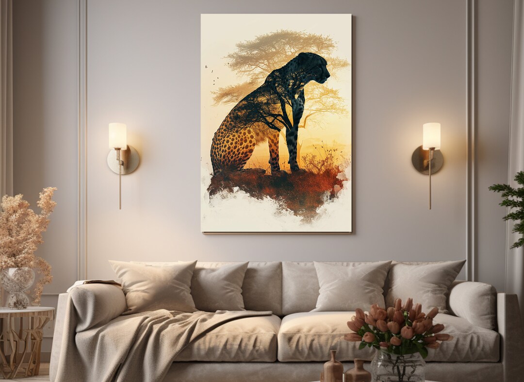 Abstract Cheetah Silhouette Canvas Print, Animals Wall Art, Cheetah ...