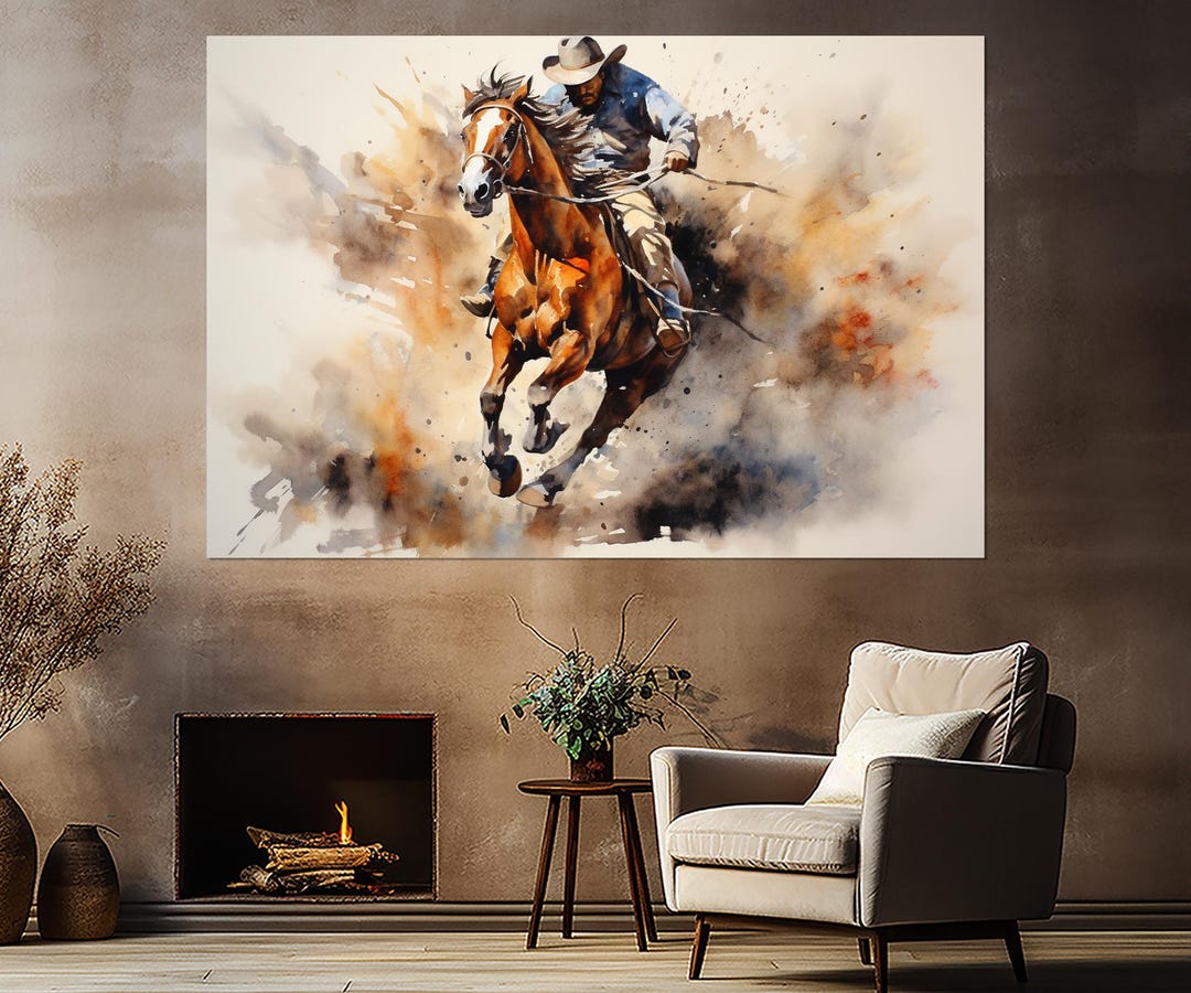 Rodeo Painting Canvas Print, Cowboy Wall Art, Western Wall Decor, Wild ...