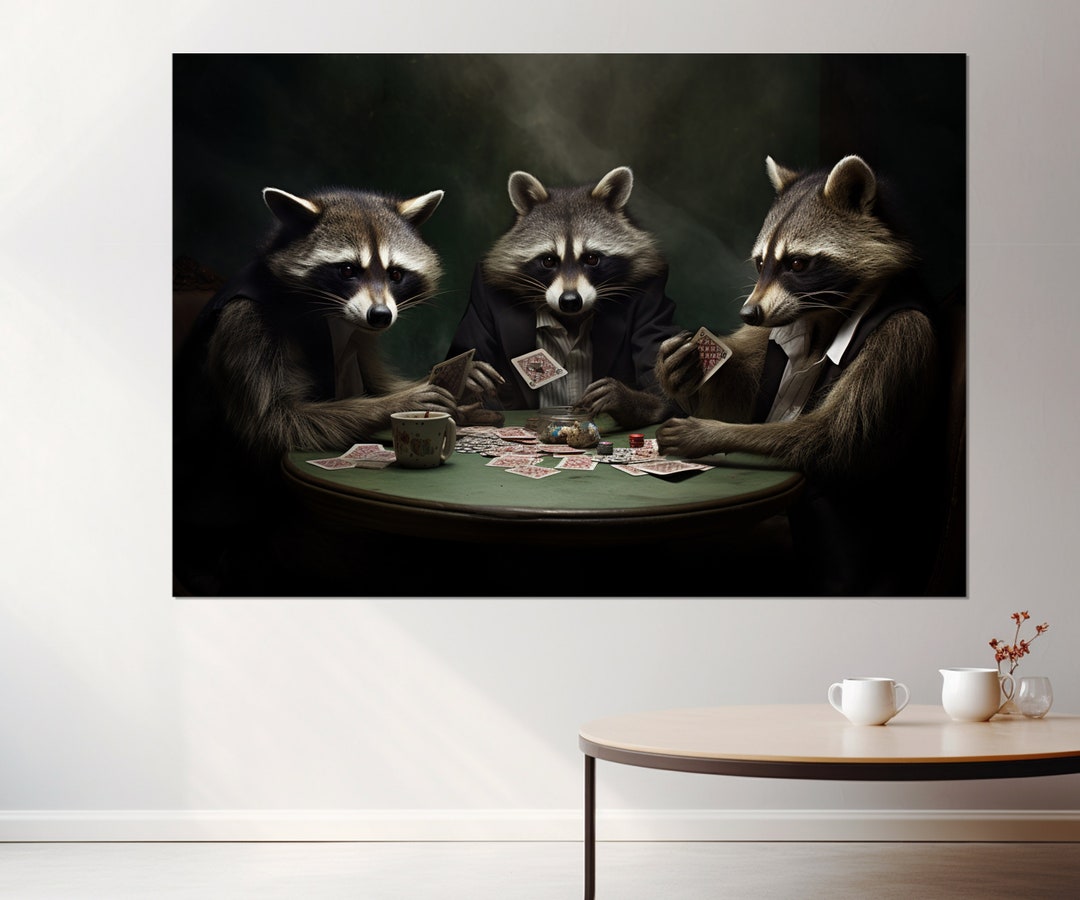 Raccoons Playing Cards Canvas Print, Poker Wall Art, Poker Wall Decor ...