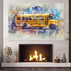 School Bus Canvas, Yellow Bus Poster, School Bus Painting, School Bus ...