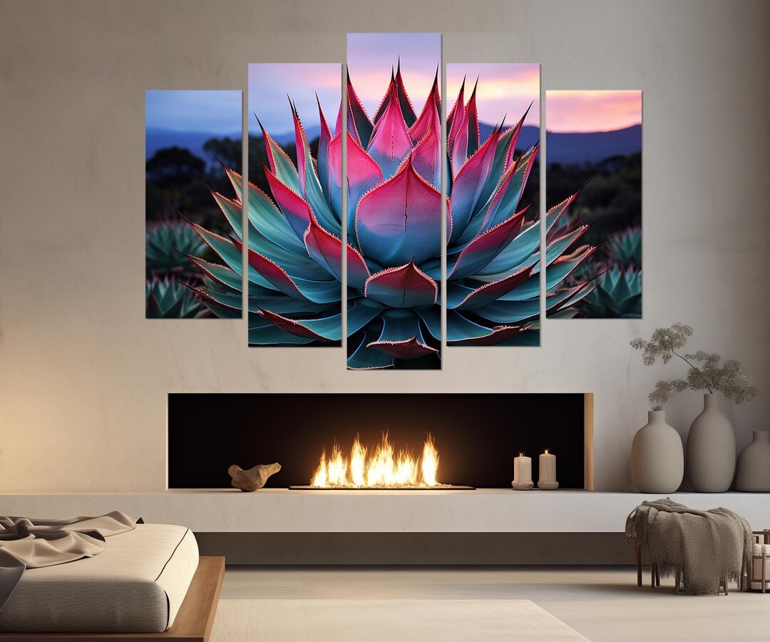 Colorful Agave in Desert Painting Canvas Print, Abstract Agave Wall Art ...