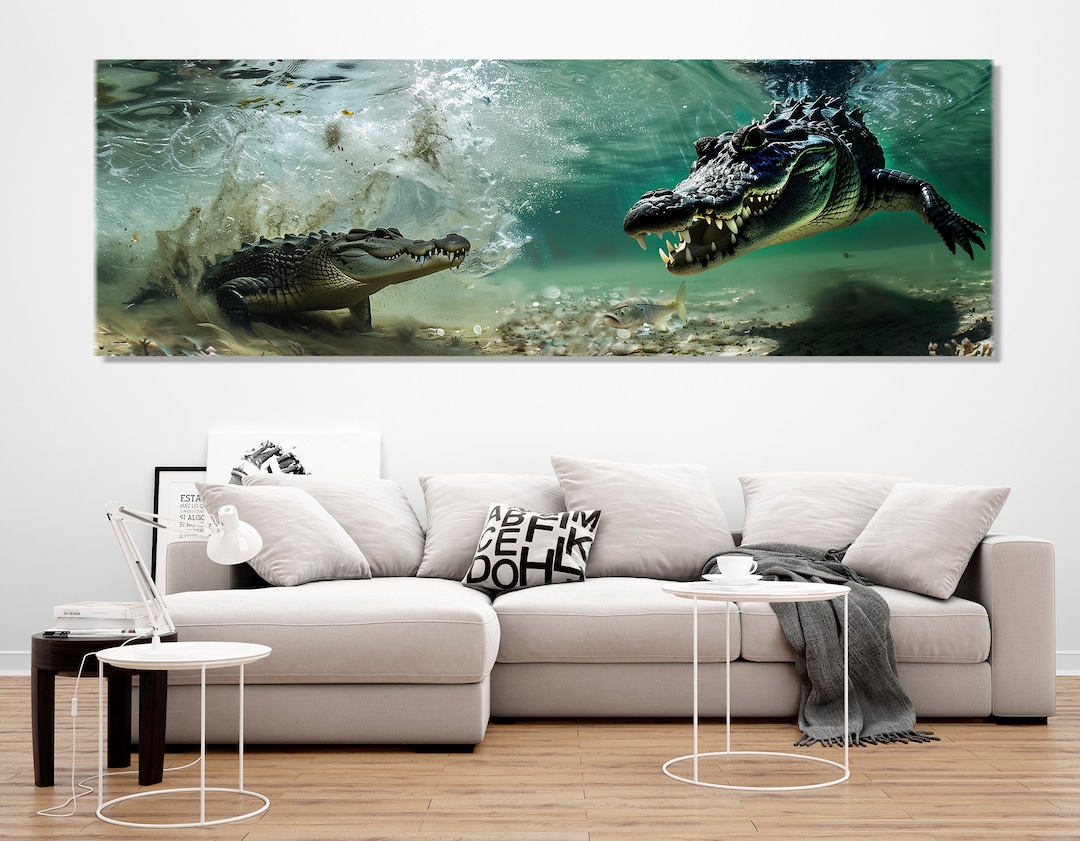 Predators Wall Art, Crocodiles Painting Canvas Print, Alligators Wall ...