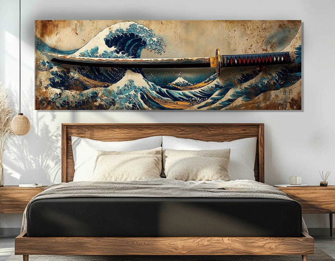 Scenic Japanese Wall Art, Samurai Sword and the Great Wave off Kanagawa ...