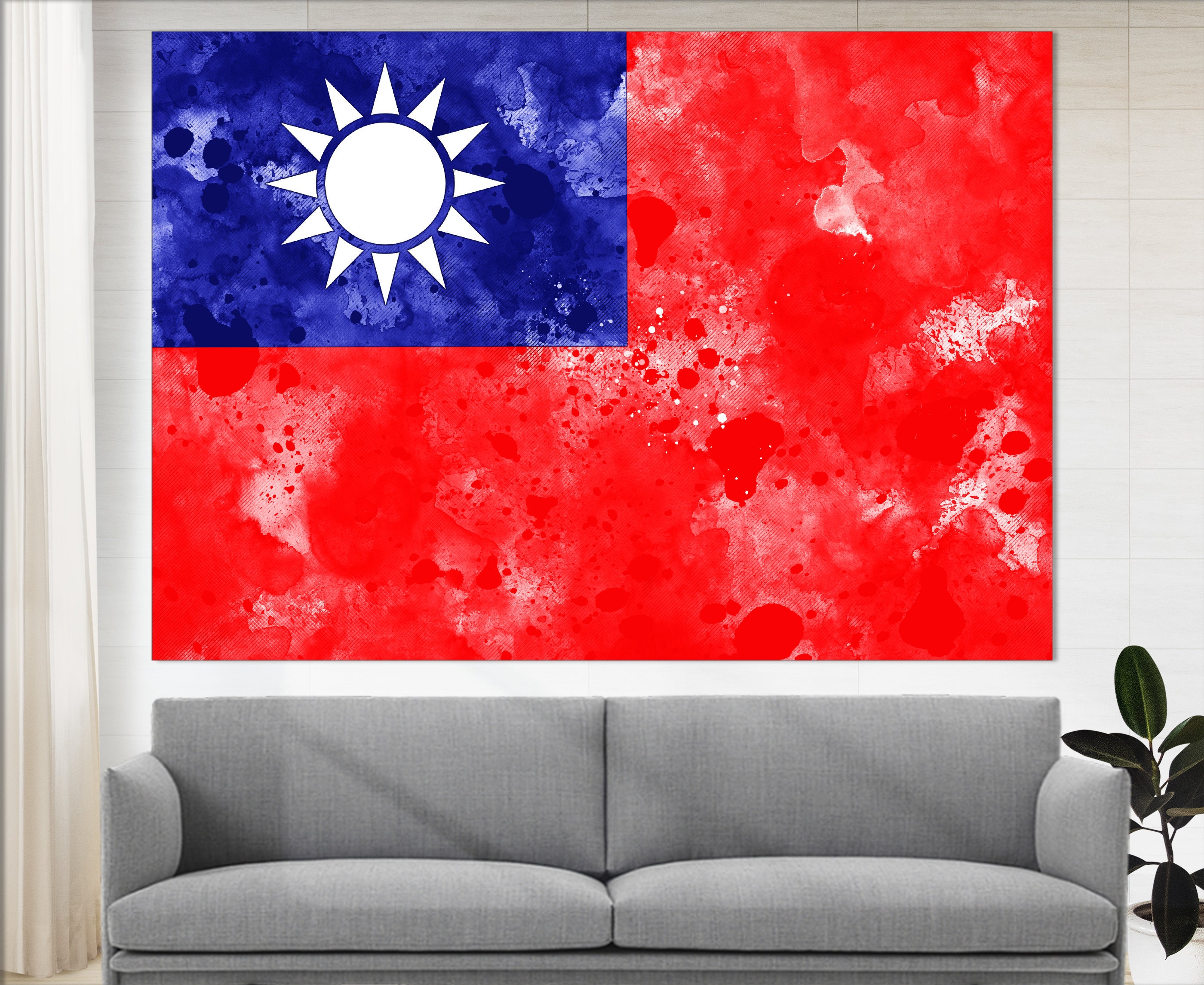 Taiwan Flag Canvas Print Taiwan Wall Art Flag of Taiwan - Etsy