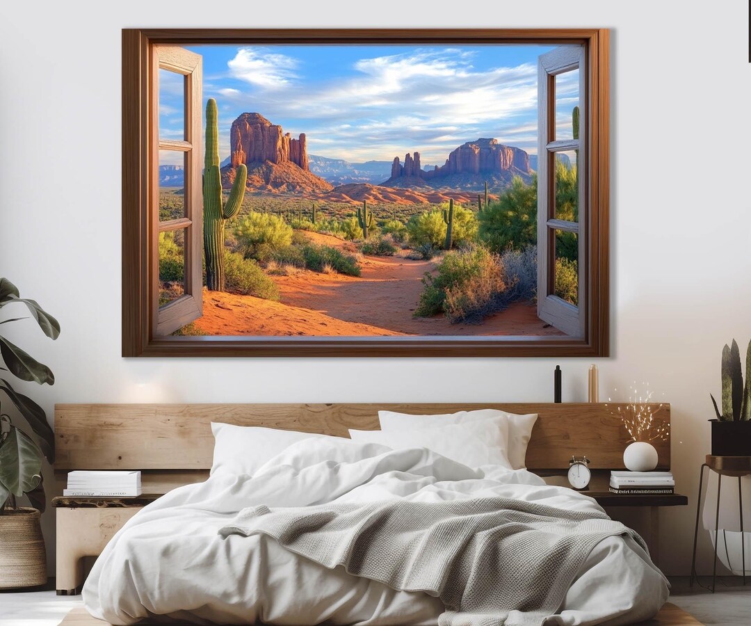 Open Window With Arizona Desert View Canvas Print, Abstract Sonoran ...