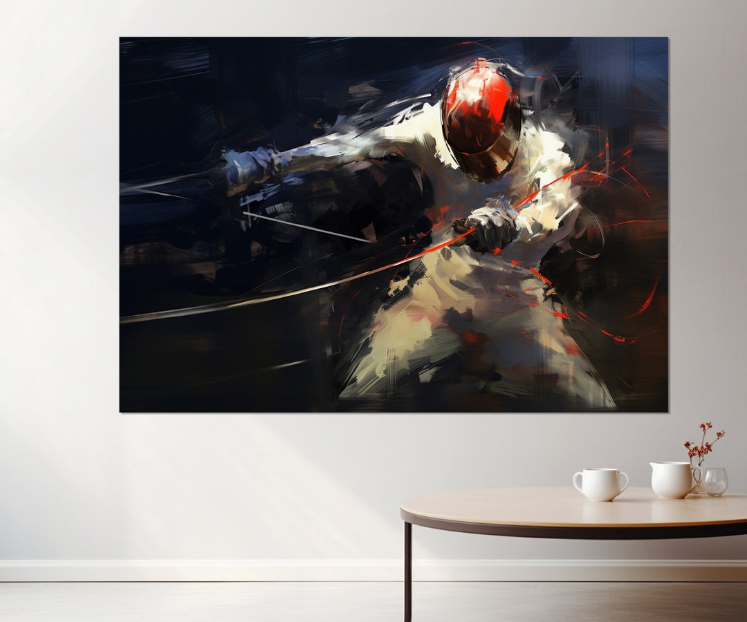 Abstract Fencing Wall Art, Fencing Painting Canvas Print, Fencer Gift ...
