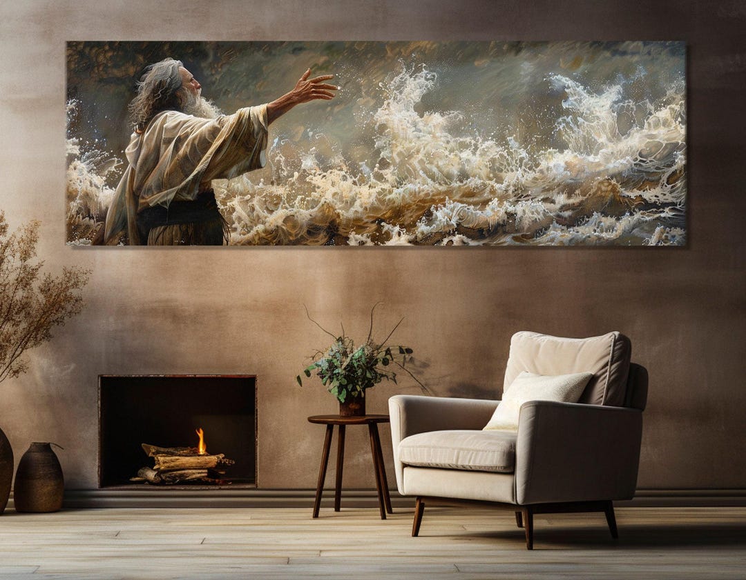 Abstract Moses and the Sea Canvas Print, Moses Painting, Religious Wall ...