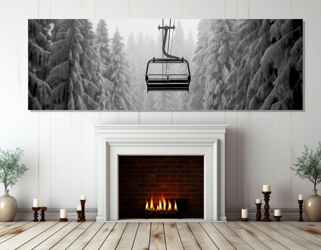 Large Ski Lift Canvas Print, Black and White Ski Lift Wall Art, Skier ...
