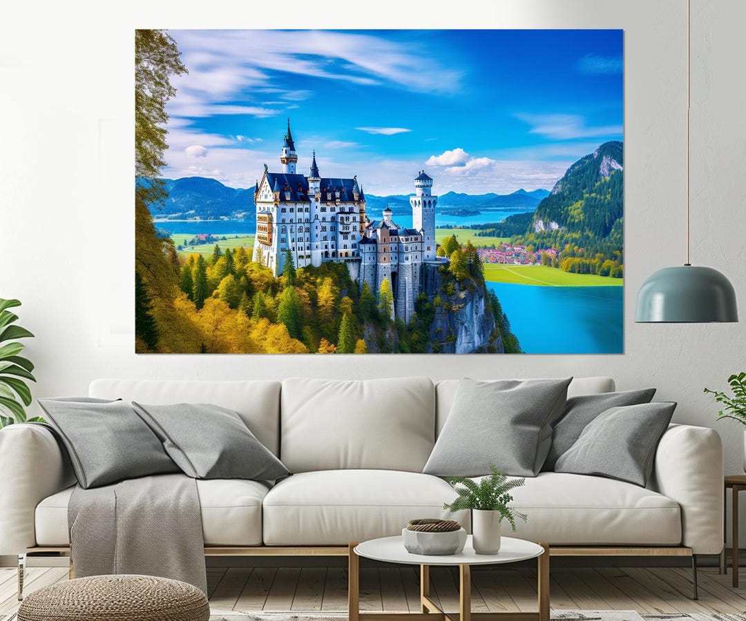 Abstract Neuschwanstein Castle Painting Canvas Print, Ancient German ...