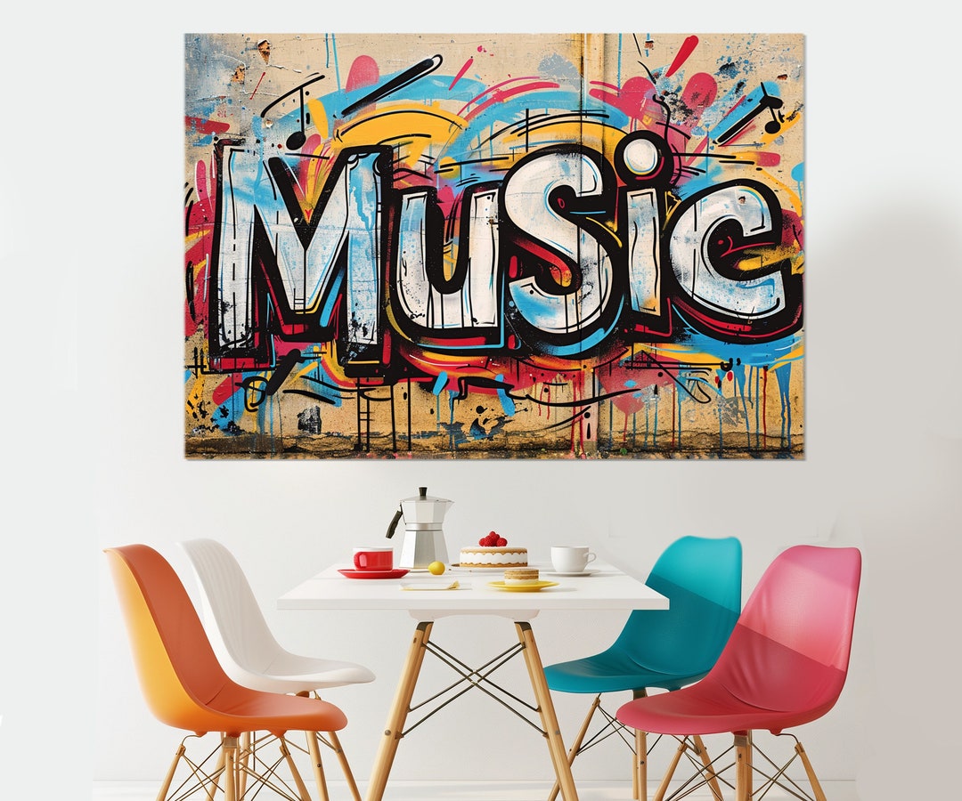 Pop Art Music Canvas Print, Abstract Music Wall Art, Music Graffiti ...