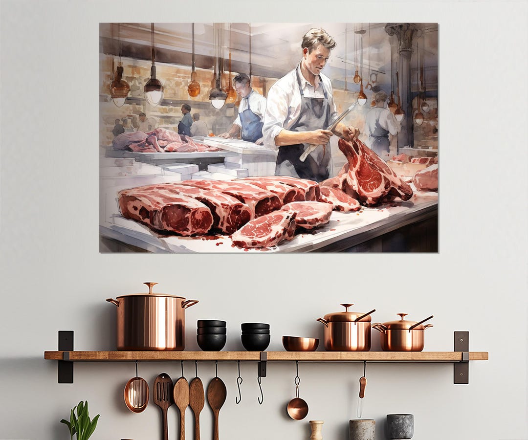 Butcher Shop Wall Decor, Butcher Painting Canvas Print, Butcher Gift ...