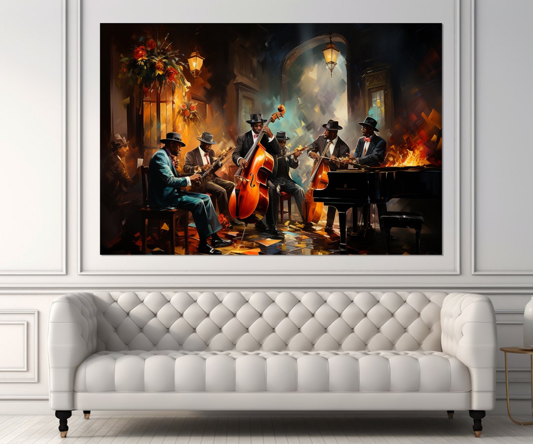 Jazz Band Retro Painting Canvas Print, Vintage Jazz Wall Art, Retro ...