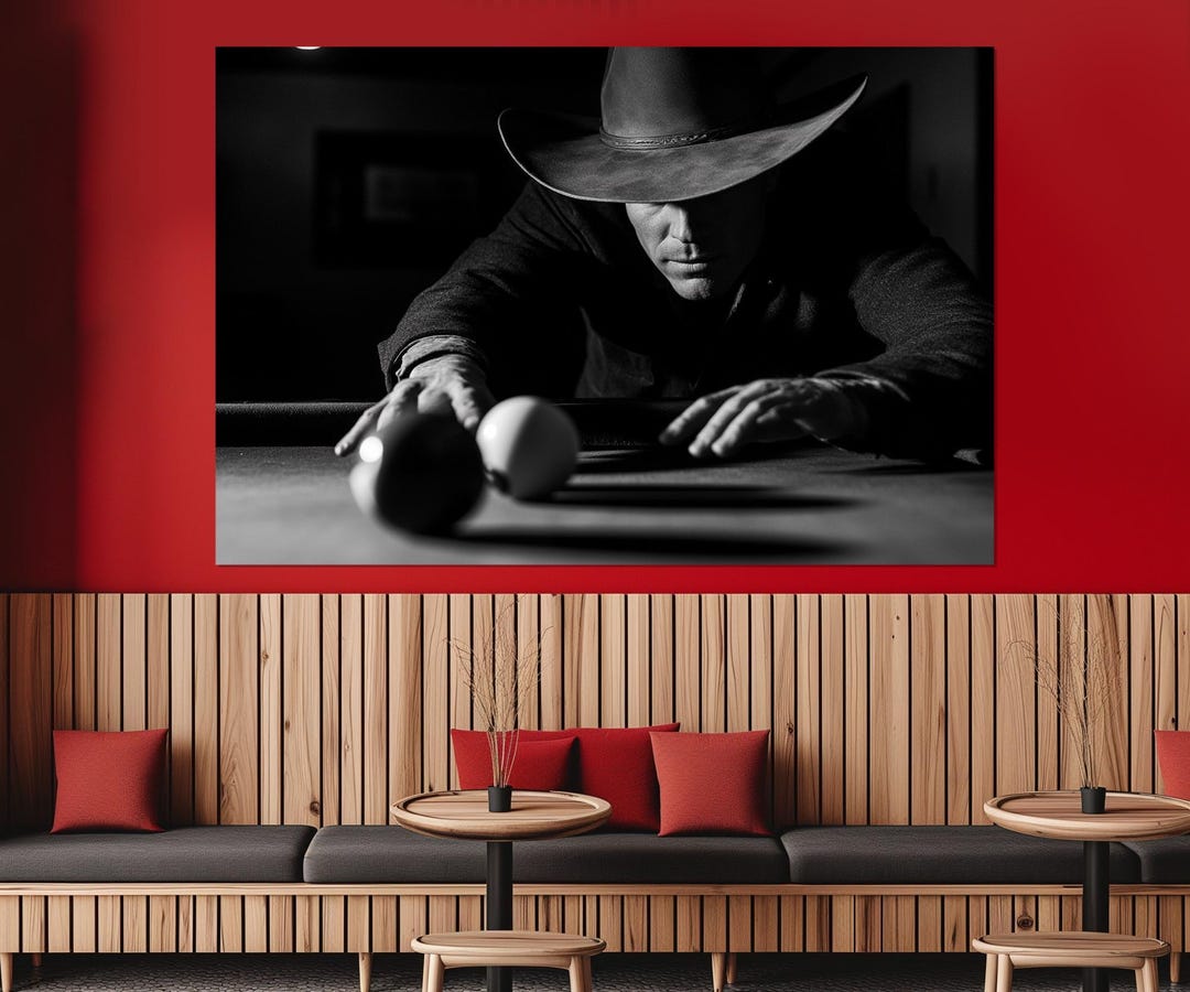 Billiards Club Wall Decor, Cowboy Playing Billiards Canvas Print ...