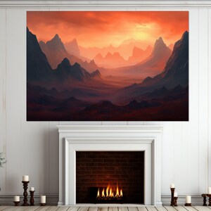 Icelandic Volcanoes Painting Canvas Print, Abstract Iceland Wall Art ...