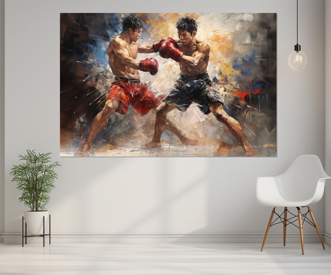Muay Thai Painting Canvas Print, Abstract Muay Thai Wall Art, Martial ...