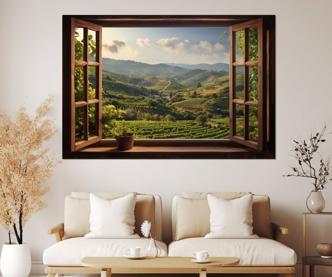 Open Window With Tuscany View Canvas Art, Green Hills of Tuscany Window ...