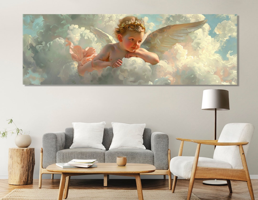 Cupid on Cloud Canvas Print, William Bouguereau Style Painting ...