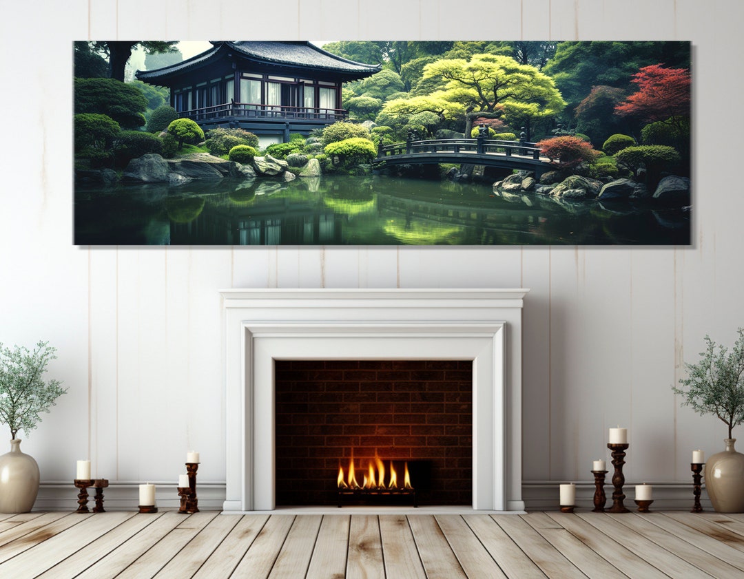 Large Japanese Garden Panoramic Canvas Print, Japan Wall Art, Asian ...
