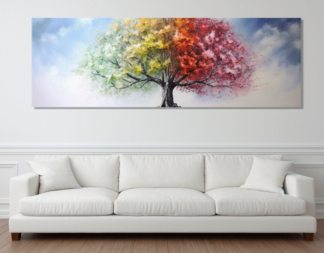 Abstract Colorful Season Tree Canvas Print, Four Season Tree Painting ...