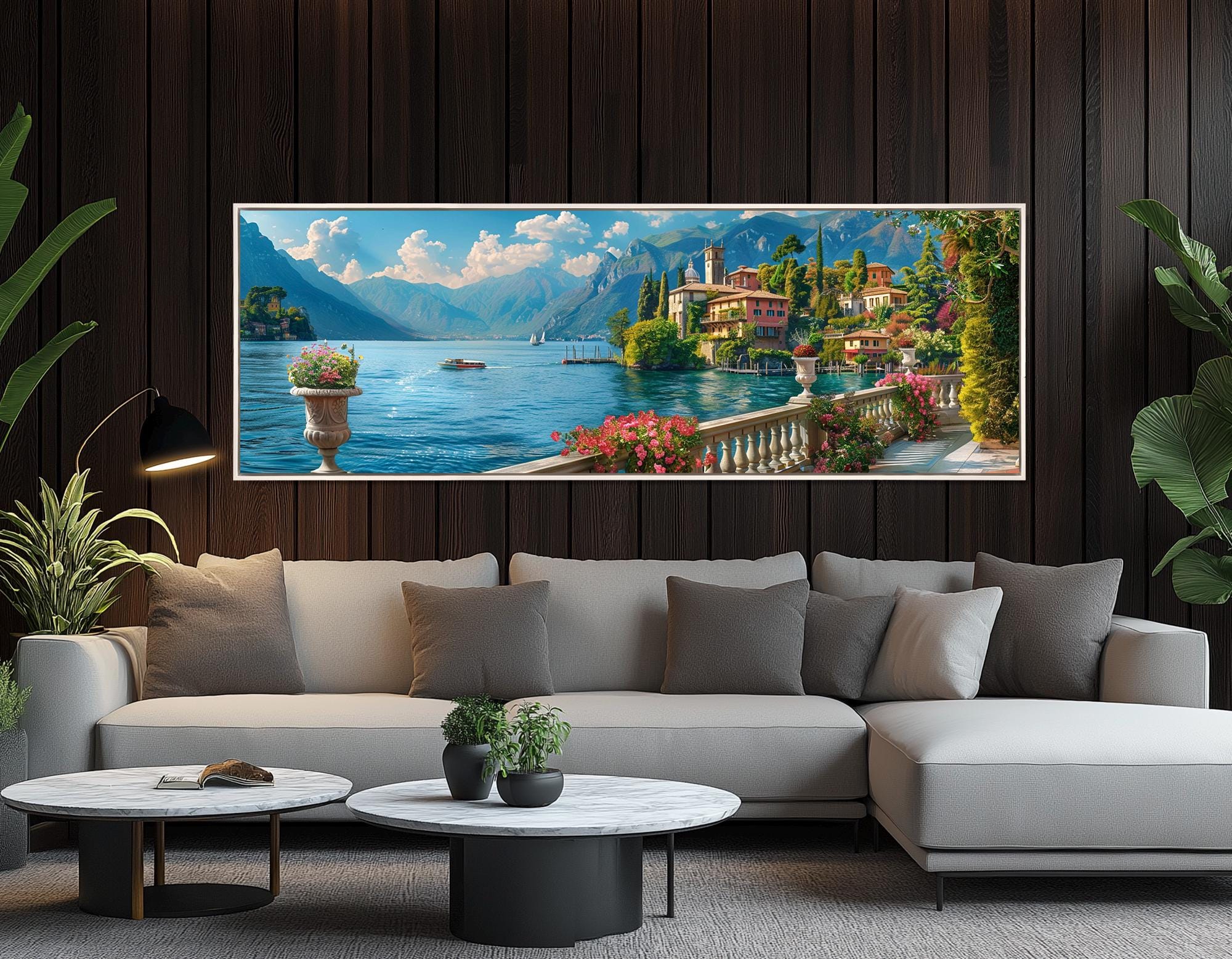Beautiful Lake Como Coast Oil Painting Canvas Print, Italy Wall Art ...