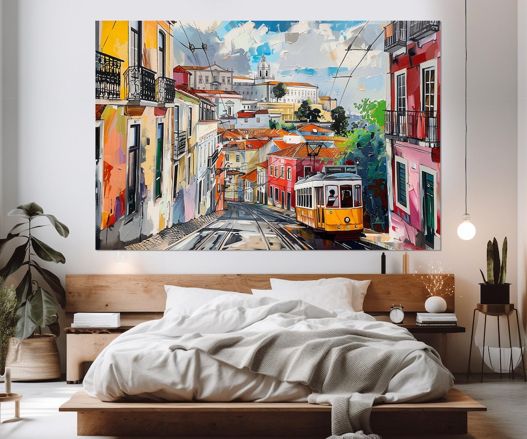 Scenic Lisbon Painting Canvas Print, Portugal Wall Art, Lisbon Wall Art ...