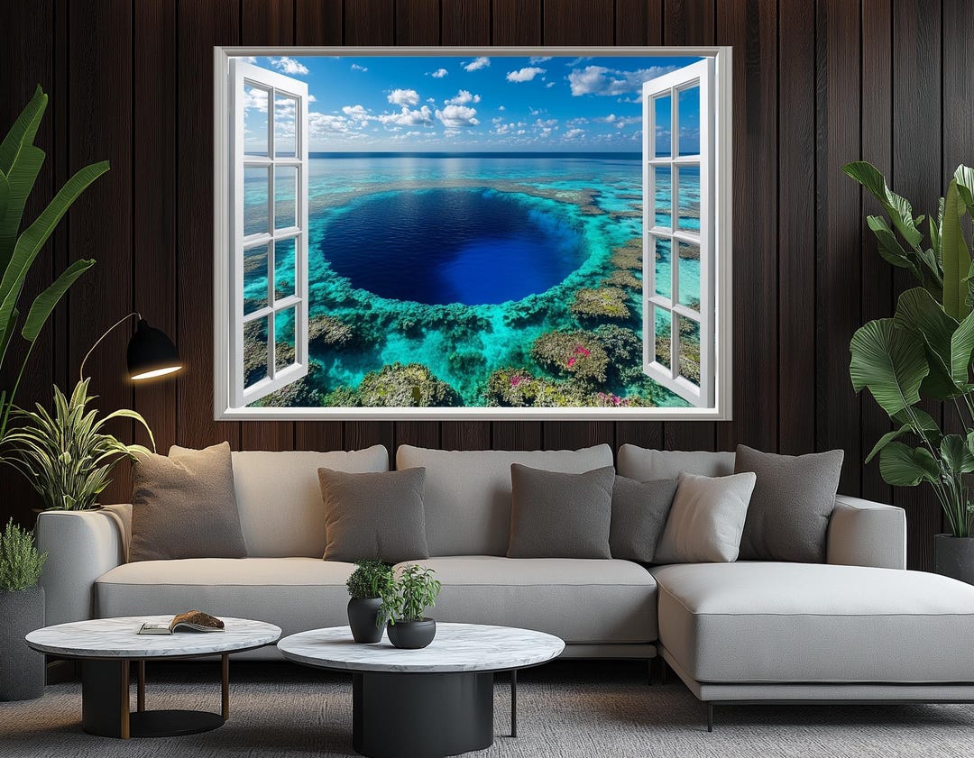 Open Window With Great Blue Hole in Belize View Canvas Print, Belize ...
