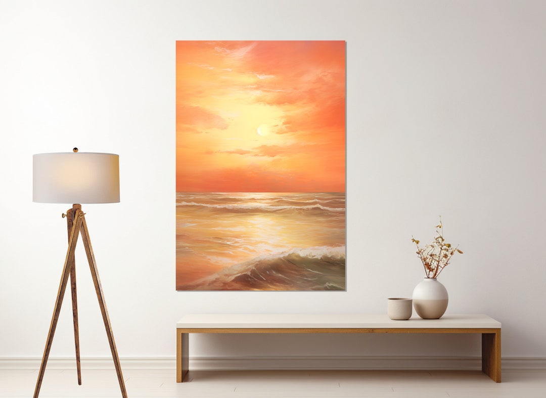 Scenic Sunset Painting Canvas Print, Ocean Canvas Art, Bedroom Wall ...