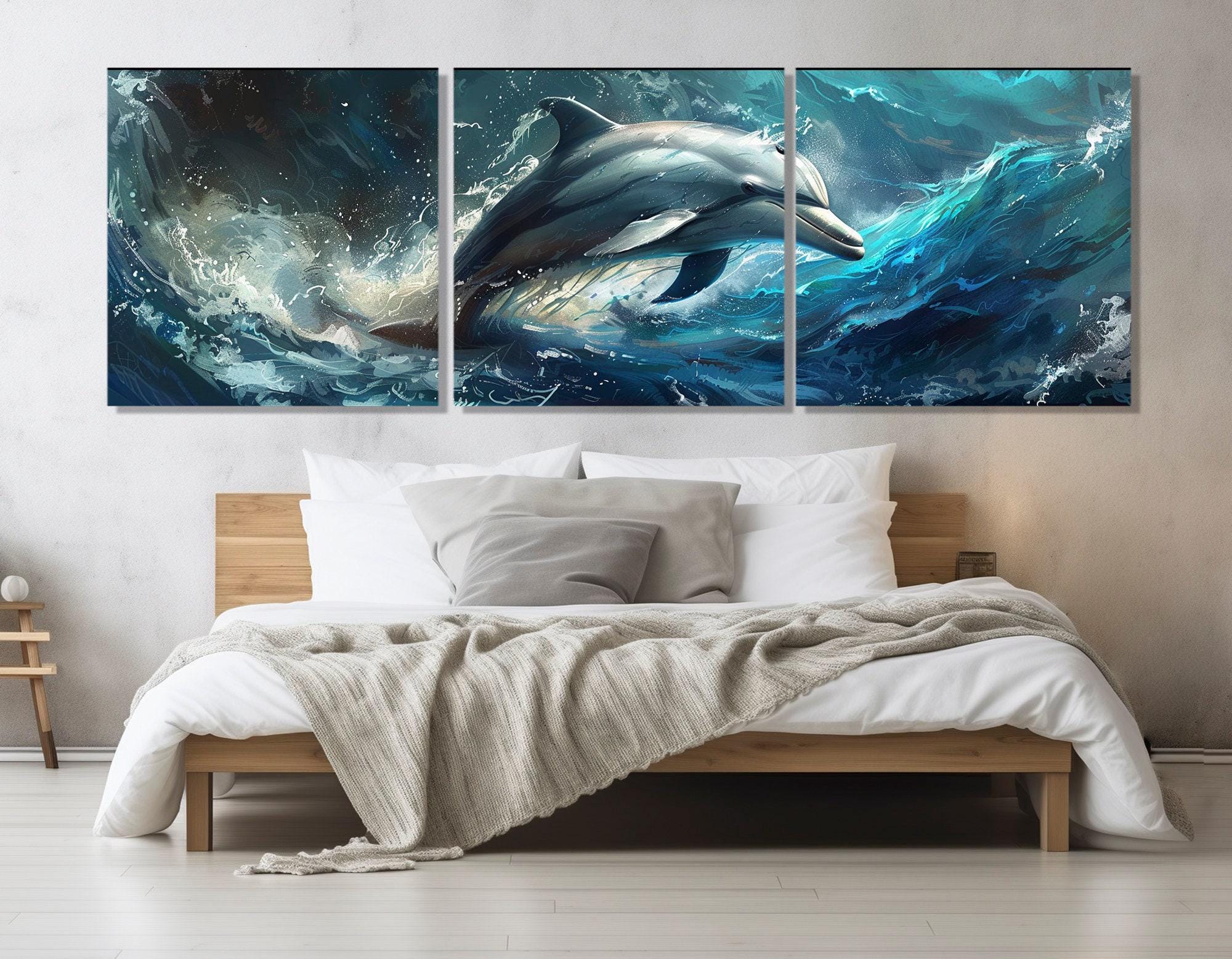 Large Dolphin Canvas Print, Dolphin Painting, Dolphins Wall Art, Ocean ...
