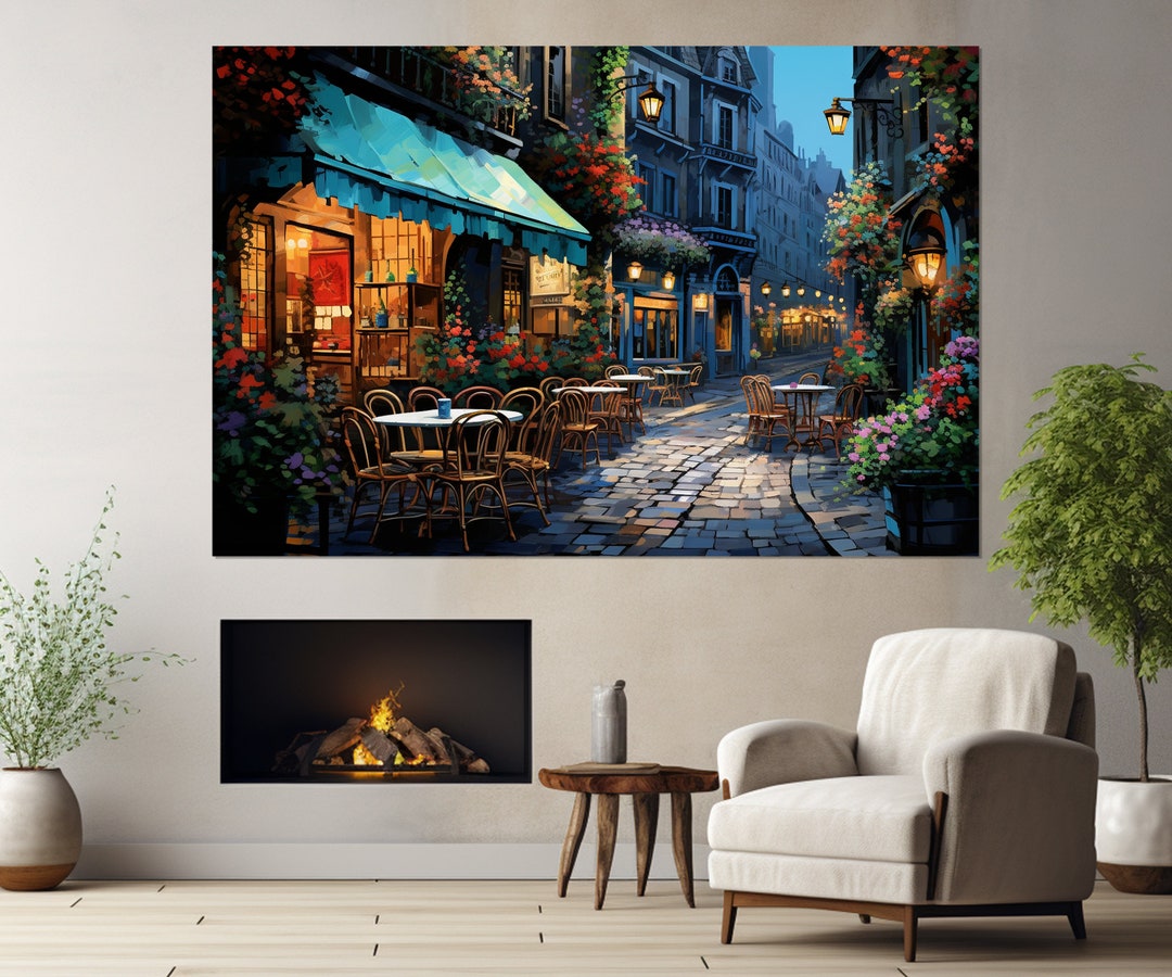 French Street Painting Canvas Print, Romantic Wall Art, France Retro ...