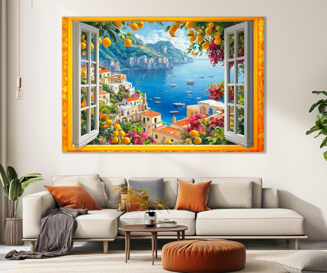 Open Window With Amalfi Coast Canvas Print, Amalfi Painting, Window to ...