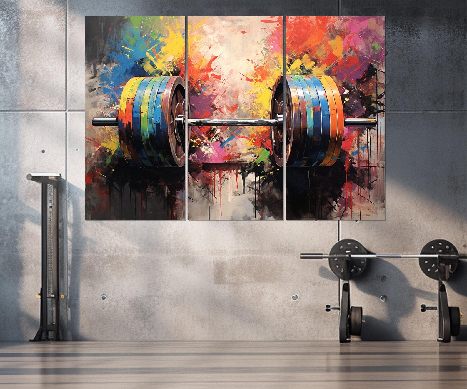 Abstract Barbell Painting Canvas Print, Scenic Gym Wall Decor, Workout ...