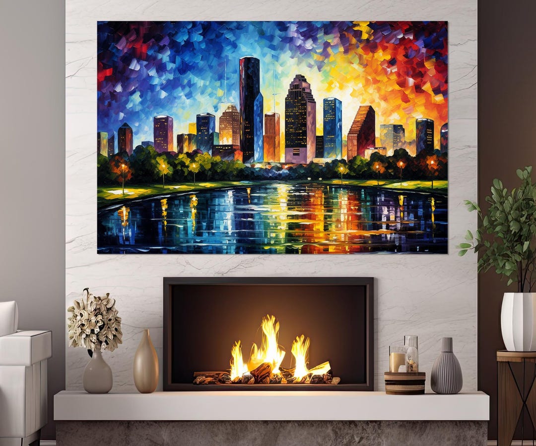 Abstract Houston Skyline Painting Canvas Print, Houston Wall Art ...