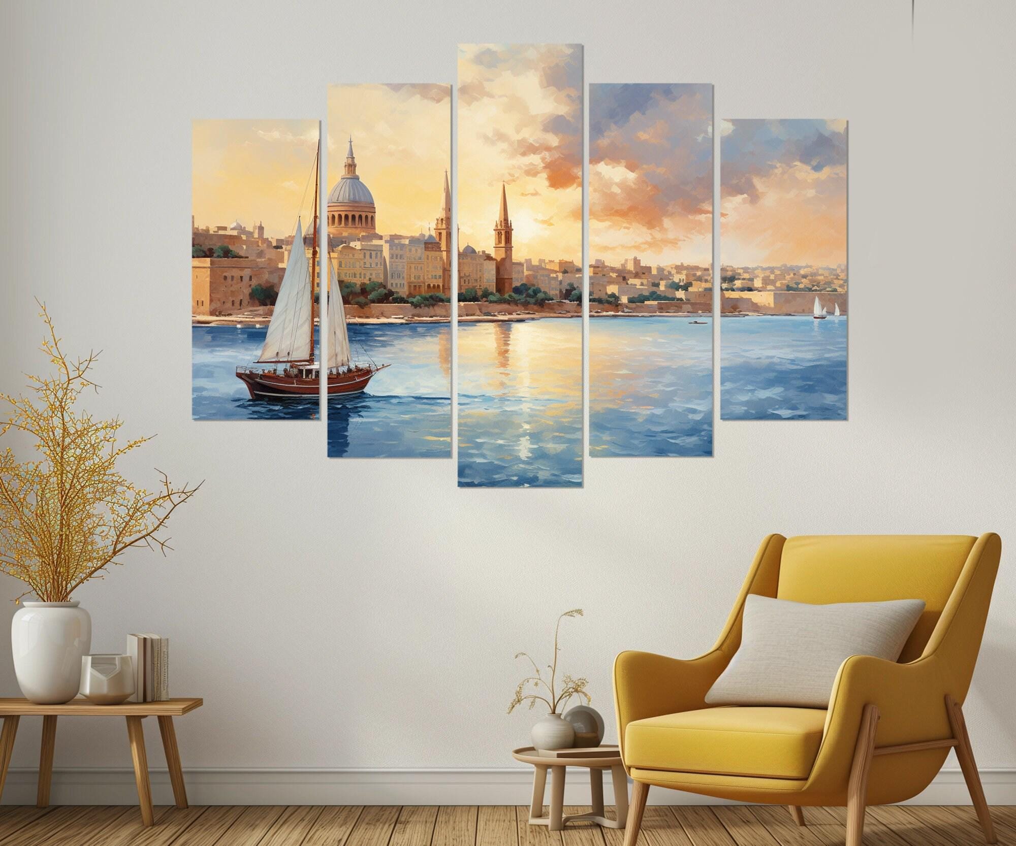 Abstract Malta Painting Canvas Print, Malta Wall Art, Valletta Skyline ...