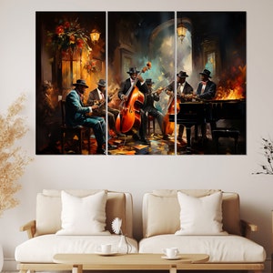 Jazz Band Retro Painting Canvas Print, Vintage Jazz Wall Art, Retro ...