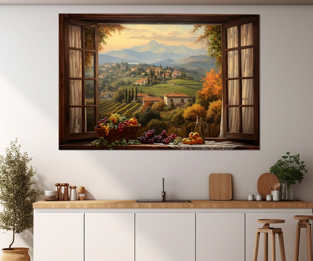 Open Window With Tuscany View Canvas Print, Tuscany Painting ...