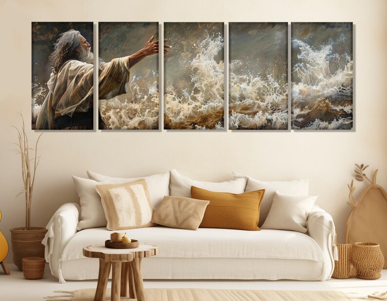 Abstract Moses and the Sea Canvas Print, Moses Painting, Religious Wall ...