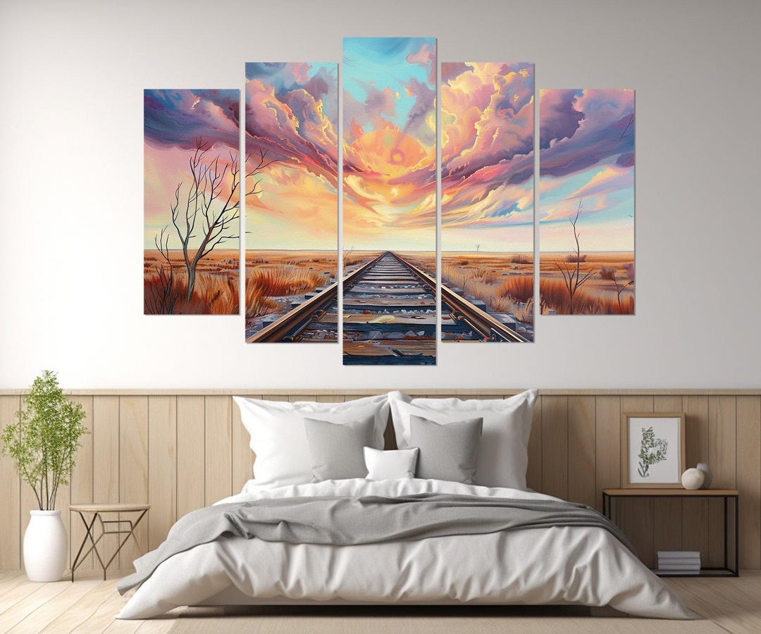 Railway Line Scenic Canvas Print, Travel Wall Art, Abstract Road Wall ...