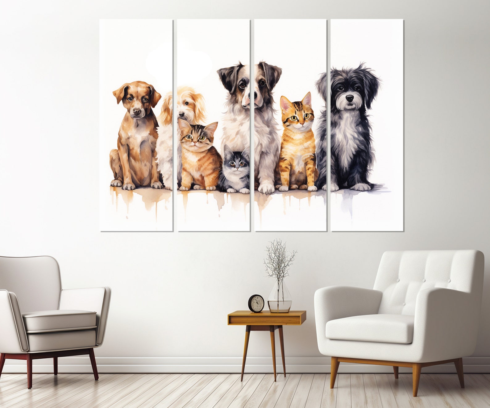 Dogs and Cats Painting Canvas Print, Vet Gift, Vet Сlinic Wall Art ...
