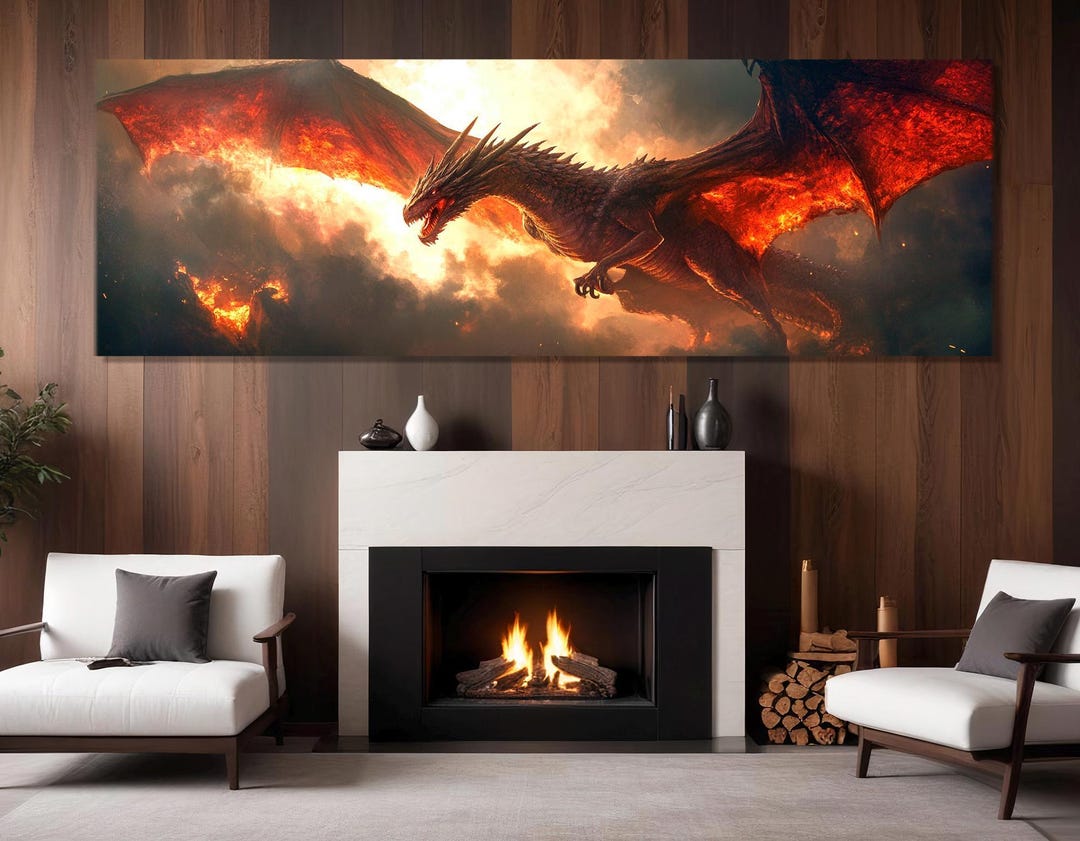 Scenic Dragon Canvas Print, Large Dragon Poster, Dragons Wall Art ...