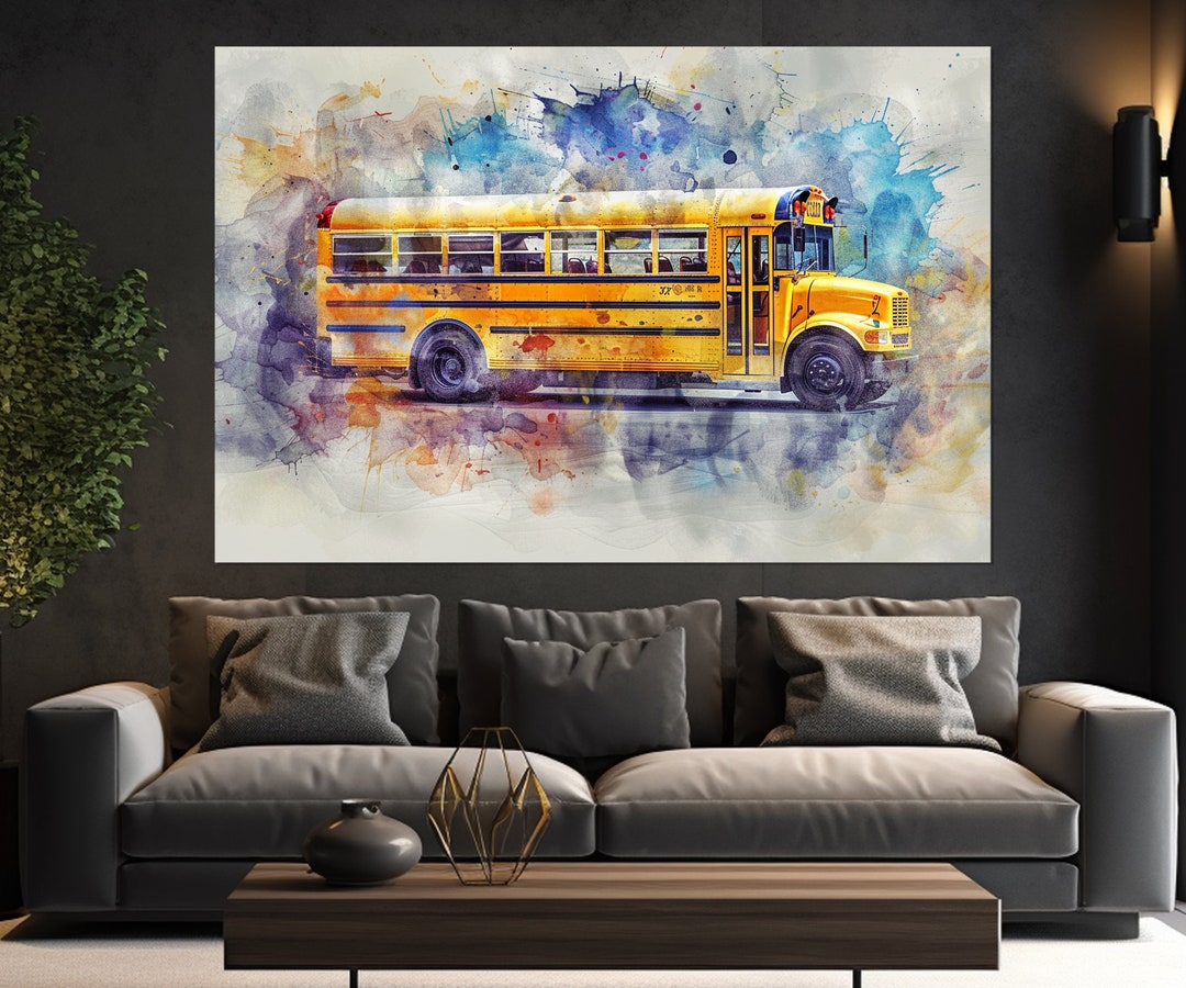 School Bus Canvas, Yellow Bus Poster, School Bus Painting, School Bus ...