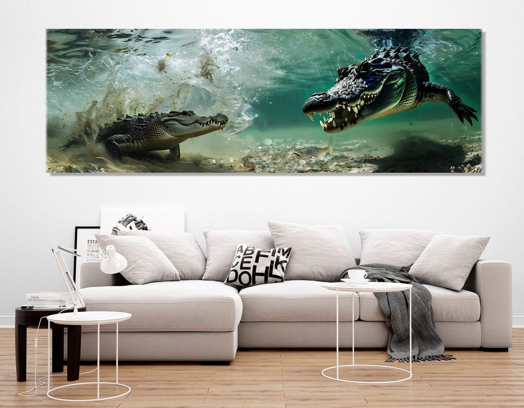 Crocodiles Wall Art, Alligators Painting Canvas Print, Framed and Ready ...