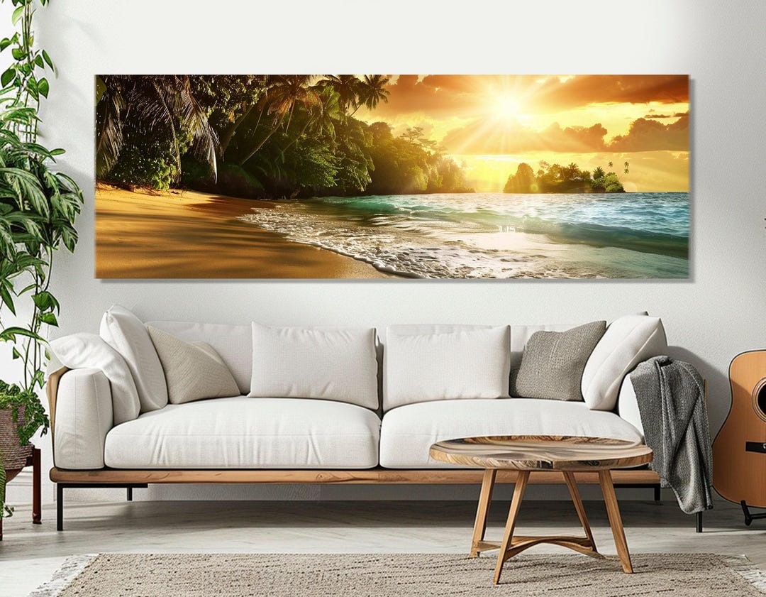 Beautiful Beach Sunset Canvas Print, Tropical Beach Painting, Ocean ...
