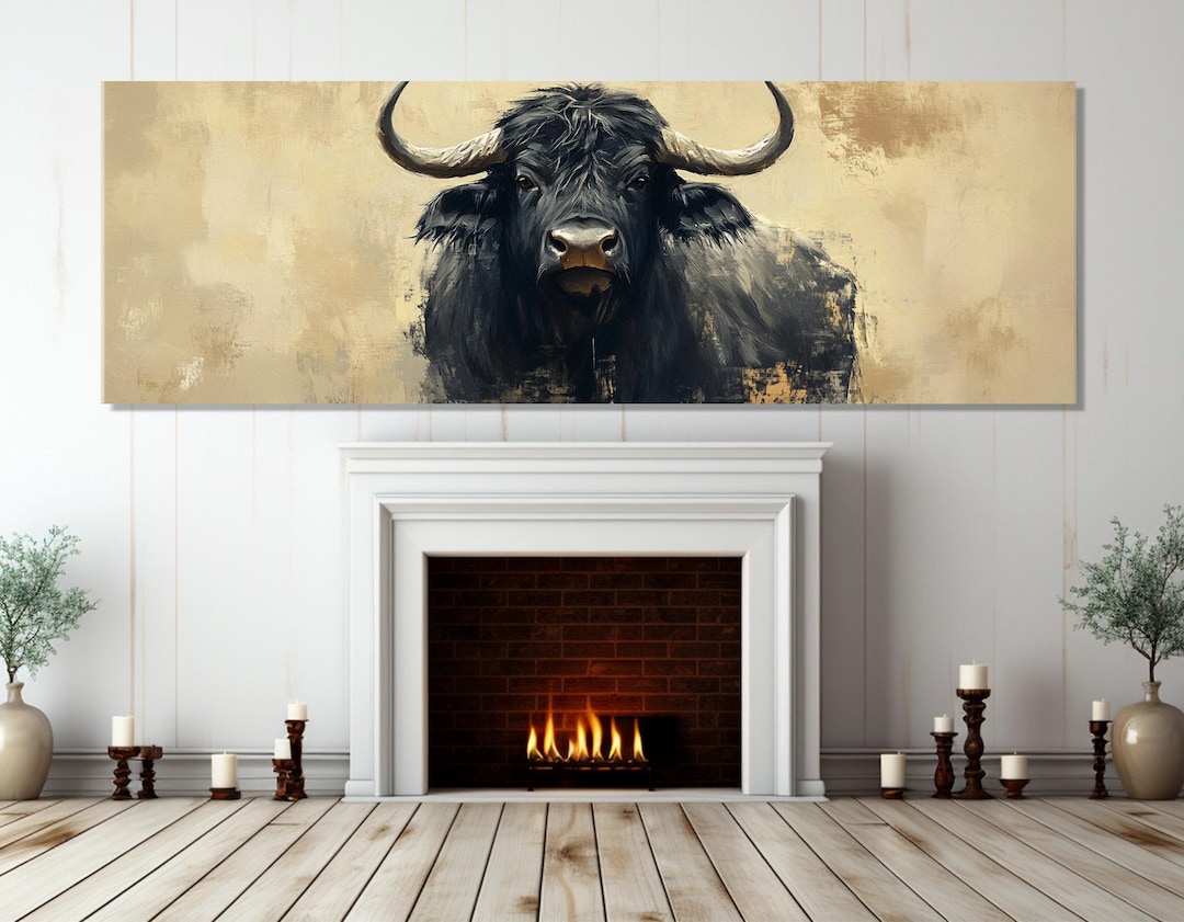 Black Shaggy Buffalo Painting Canvas Print, Large Bull Painting ...