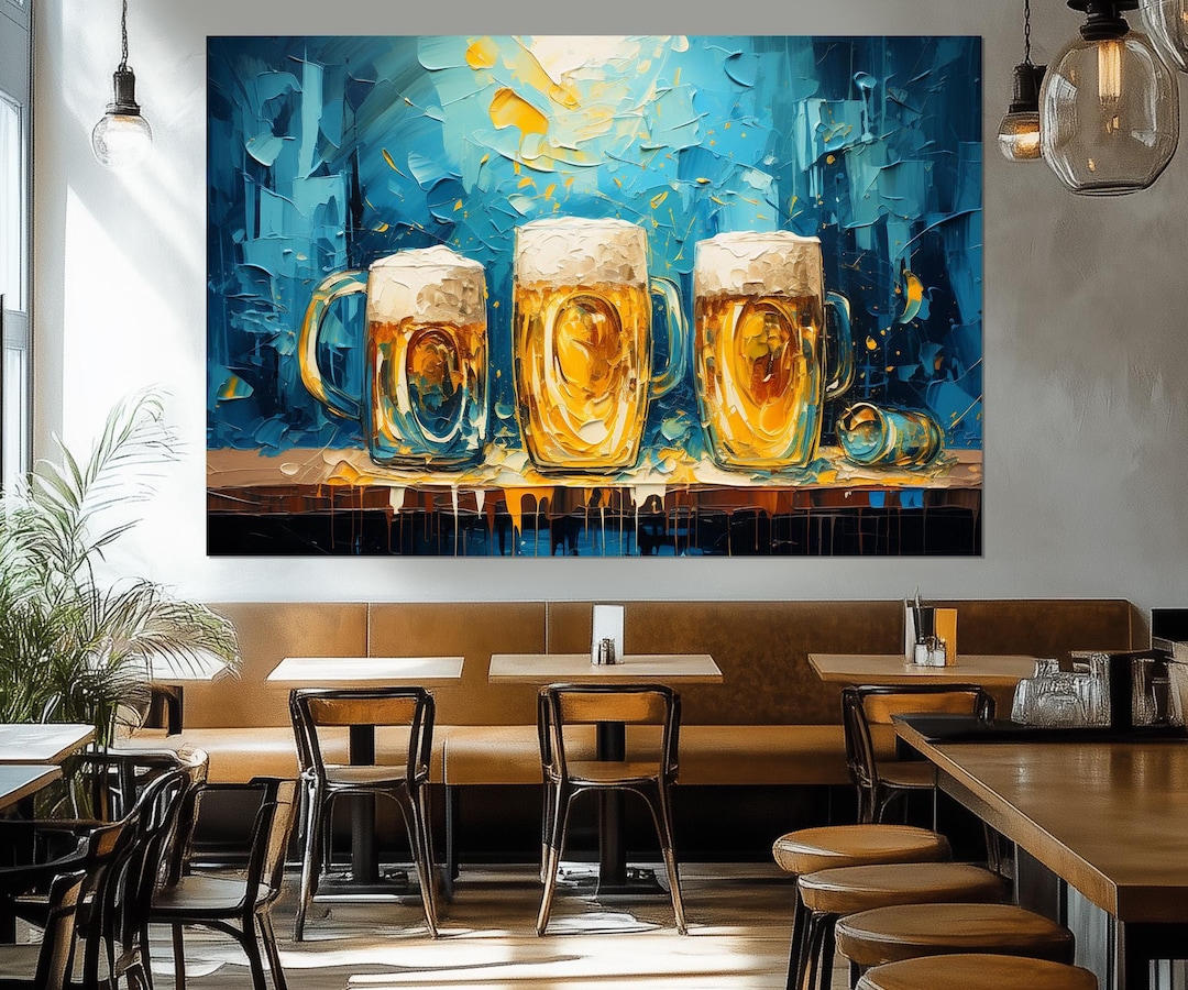 Retro Style Beer Painting Canvas Print, Impressionist Beer Wall Art ...
