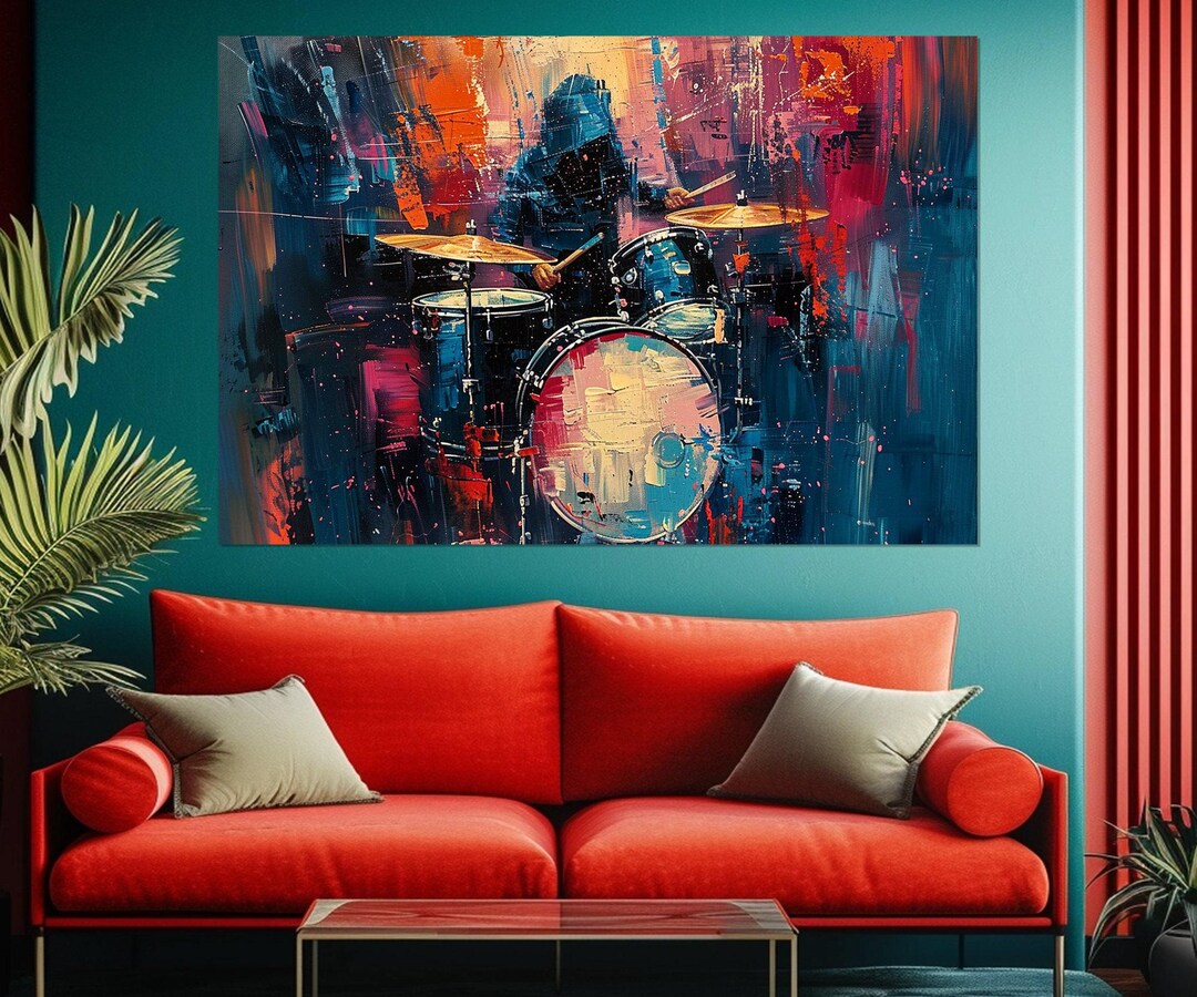 Abstract Drummer Painting Canvas Print, Drums Wall Art, Drumming Canvas ...