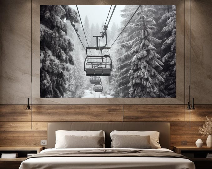 Scenic Ski Lift Canvas Print, Large Ski Lift Poster, Winter Cable Car ...
