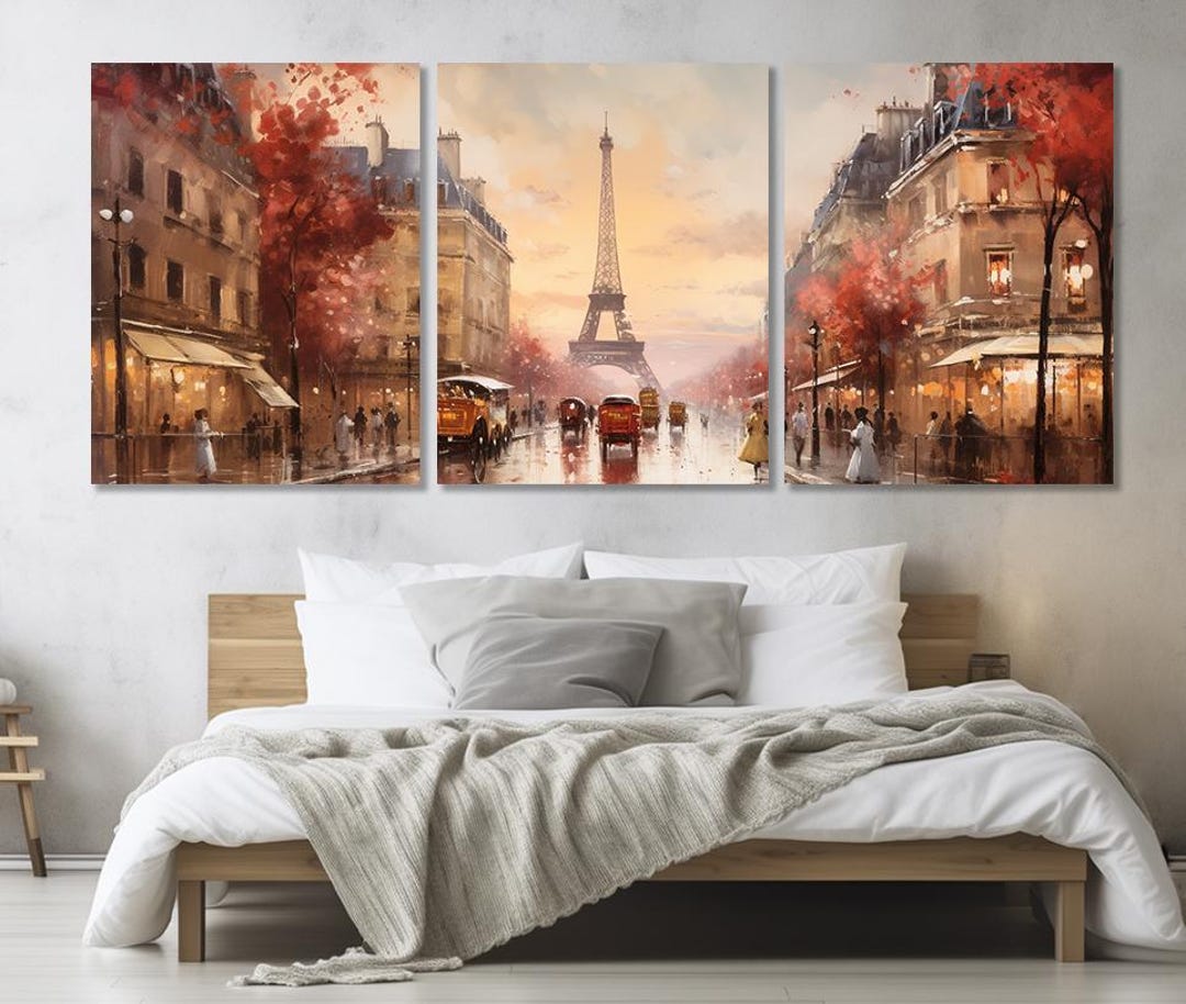 Abstract Paris Painting Canvas Print, Romantic Paris Wall Art, Large ...