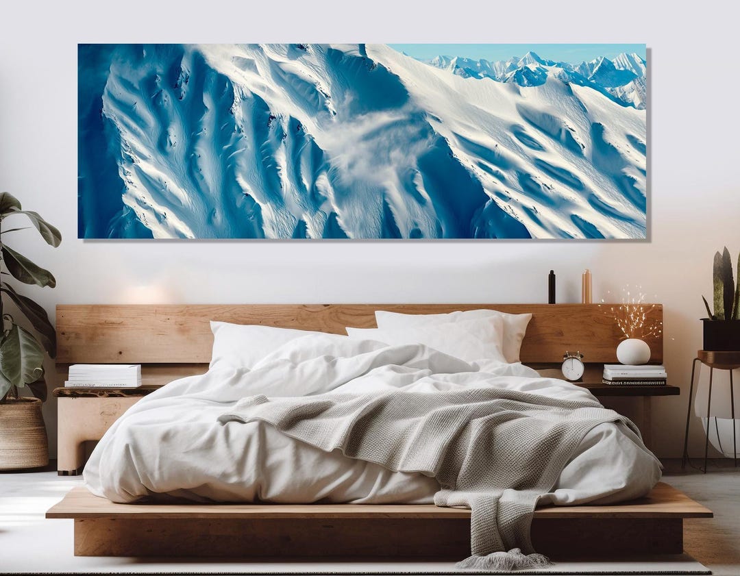 Snow Covered Mountain Painting Canvas Print, Abstract Winter Canvas Art ...
