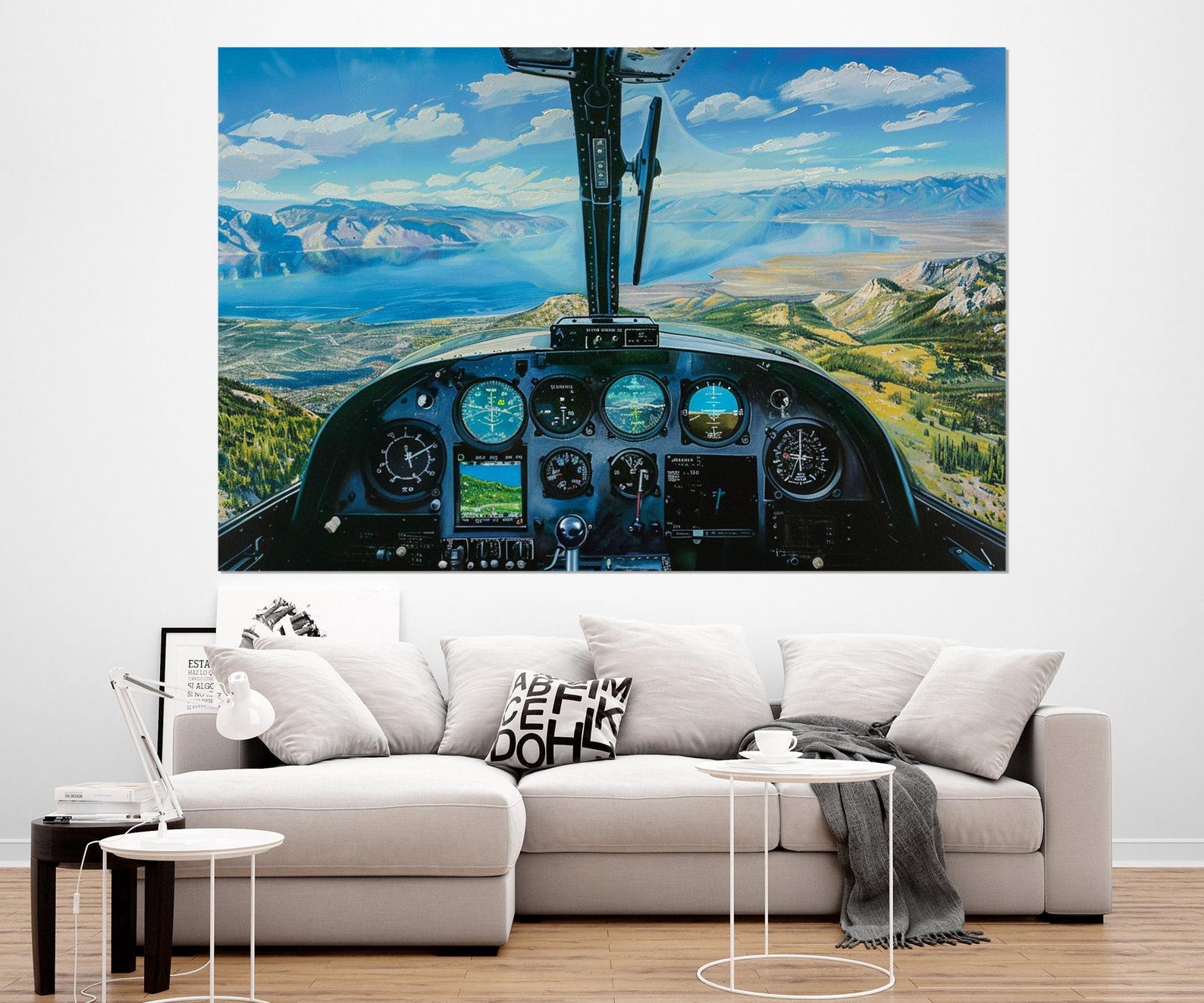 Airplane Cockpit Canvas Print, Abstract Aircraft Cockpit Painting ...