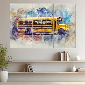 School Bus Canvas, Yellow Bus Poster, School Bus Painting, School Bus ...